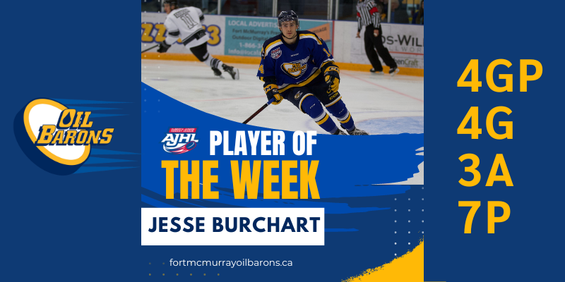 Jesse Burchart Named AJHL Player of the Week | Fort McMurray Oil Barons